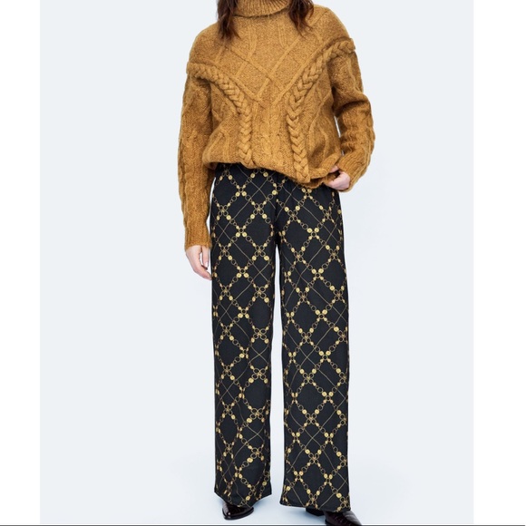 Zara | Pants & Jumpsuits | Nwt Zara Blackgold Wide Leg Chain Link Pants ...
